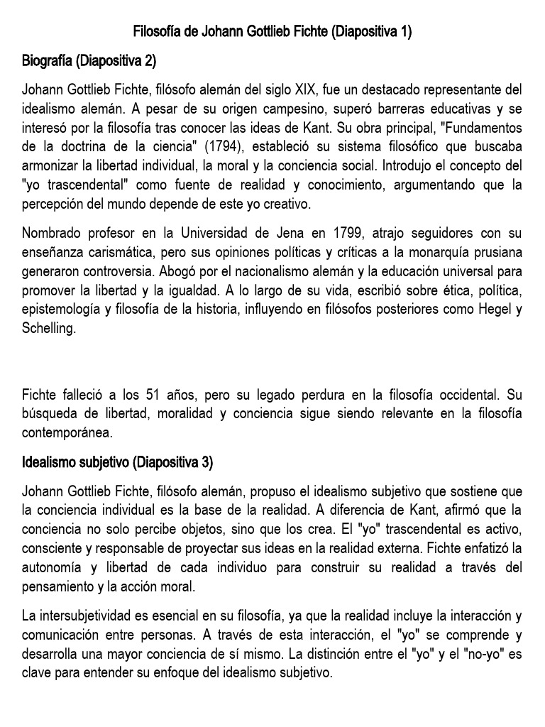 Filosofía de Johann Gottlieb Fichte-Resumen | PDF | Immanuel Kant ...