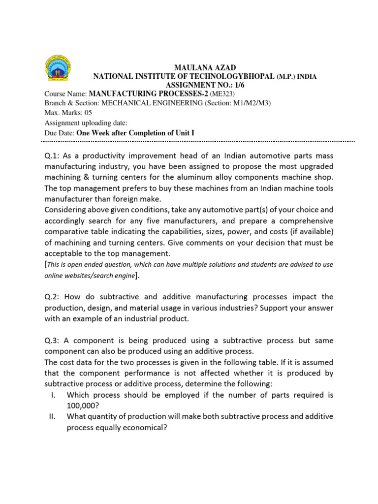 ME323 Assignment 1 | PDF | Machining | Engineering