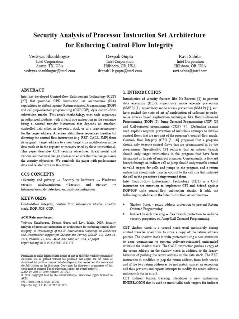 Security Analysis of Processor Instruction Set Architecture For Enforcing Control-Flow Integrity ...