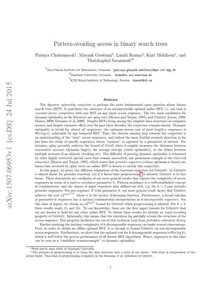 Pattern-Avoiding Access in Binary Search Trees | PDF | Mathematics | Algorithms And Data Structures