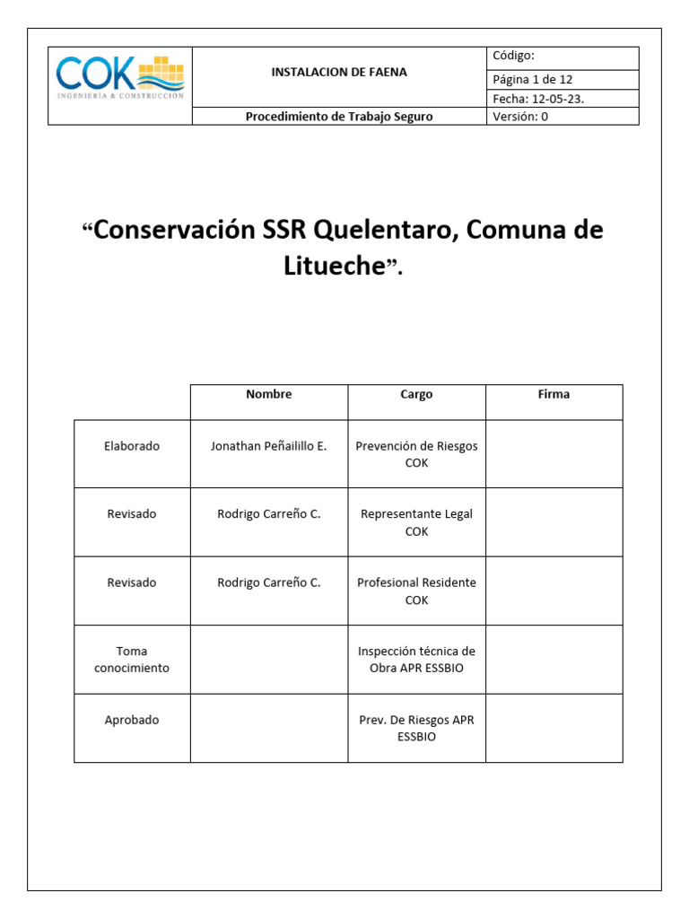 01 - PTS Instalacion de Faena | PDF | Residuos | Protector solar