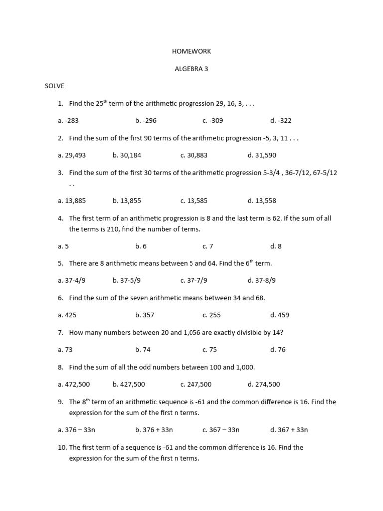 Algebra Homework: Sequences & Sums | PDF | Mean | Drink