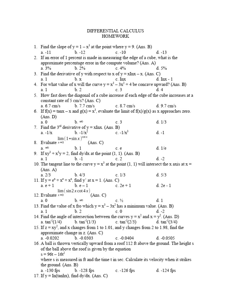 Differential Calculus Homework Nov 2021 | PDF