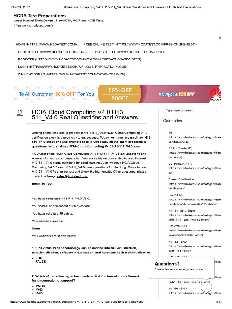 HCIA-Cloud Computing V4.0 H13-511 - V4.0 Real Questions and Answers ...