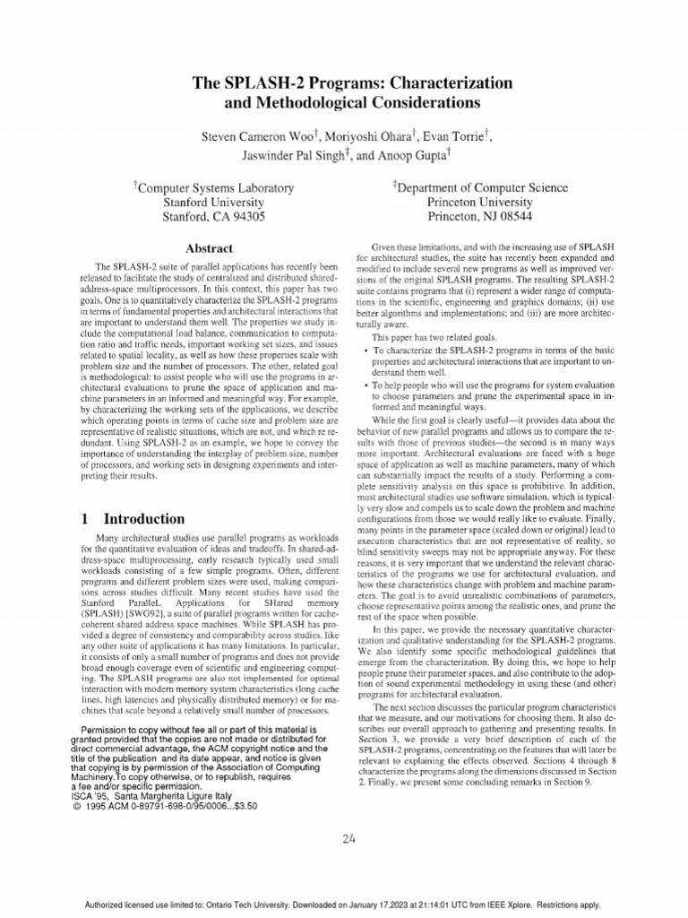 The SPLASH-2 Programs Characterization and Methodological Considerations | PDF | Central ...