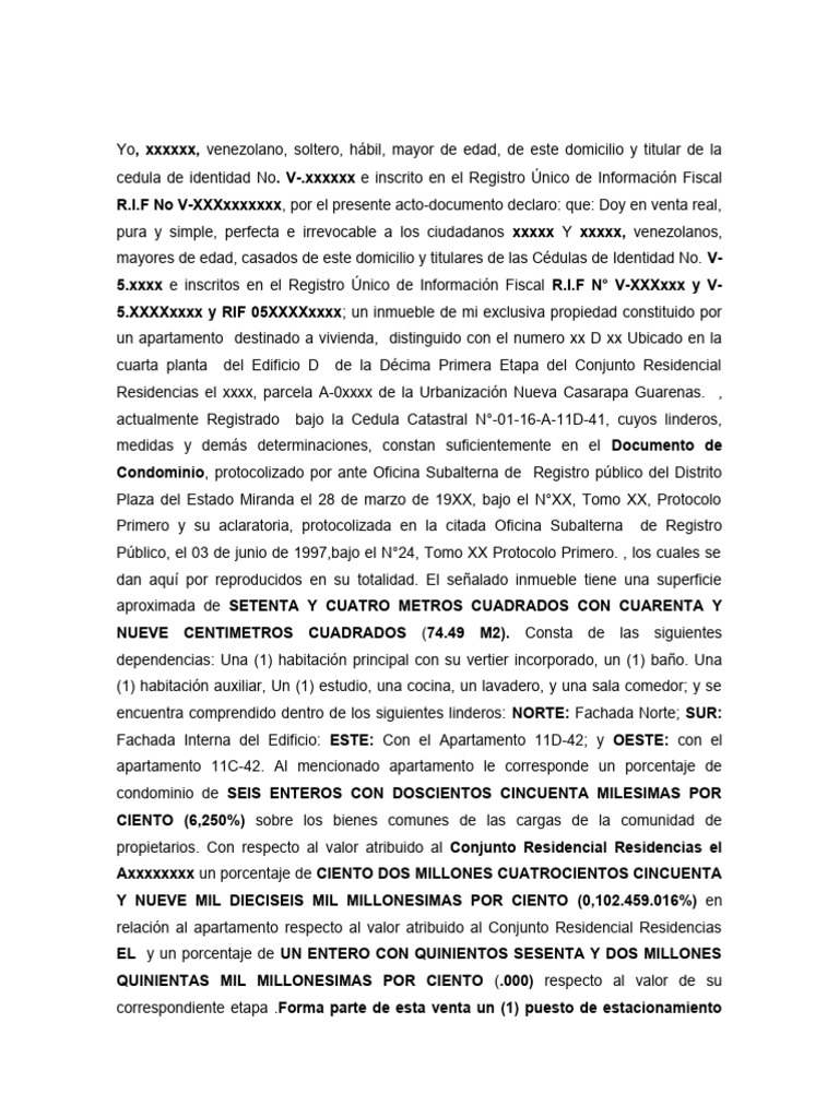 Documento Modelo de Compra Venta Inmueble | PDF | Derecho