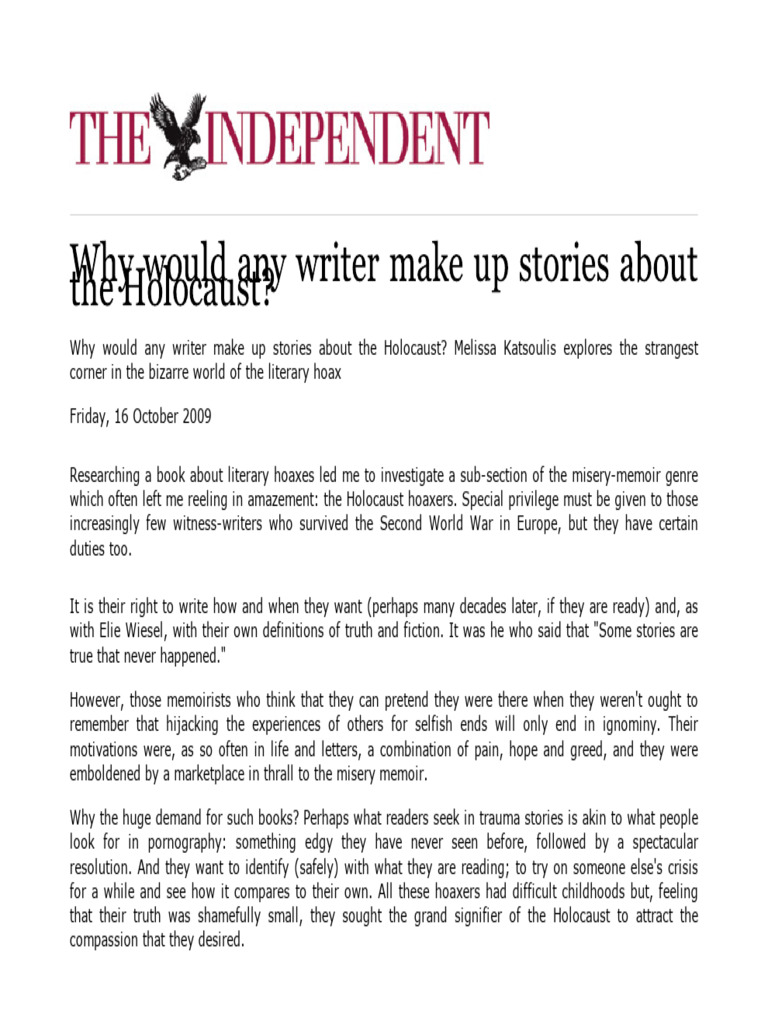 Why Would Any Writer Make Up Stories About The Holocaust | PDF