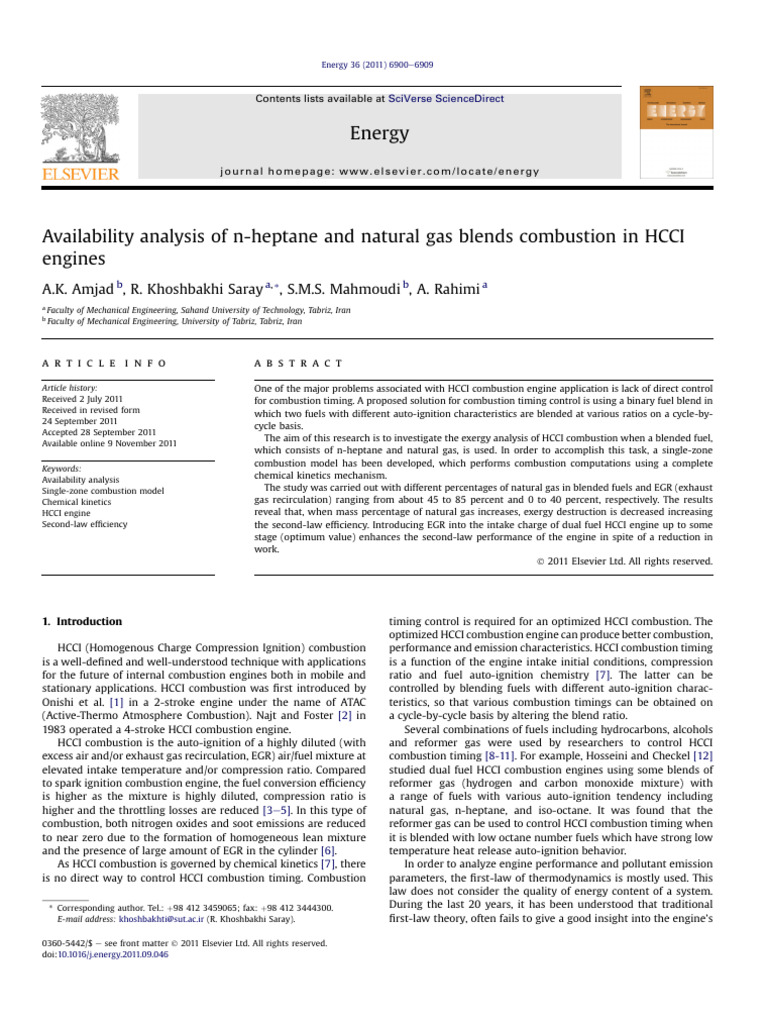 Availability Analysis of N-Heptane and Natural Gas Blends Combustion in HCCI | Download Free PDF ...