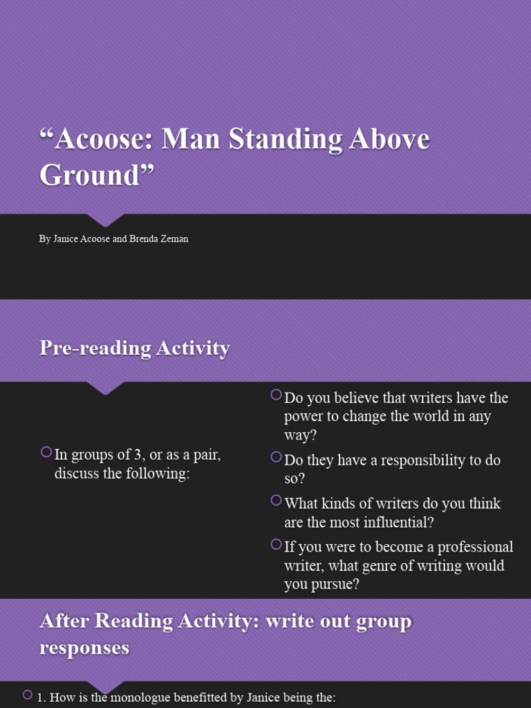 Acoose Man Standing Above Ground Pre-Reading Activity | PDF