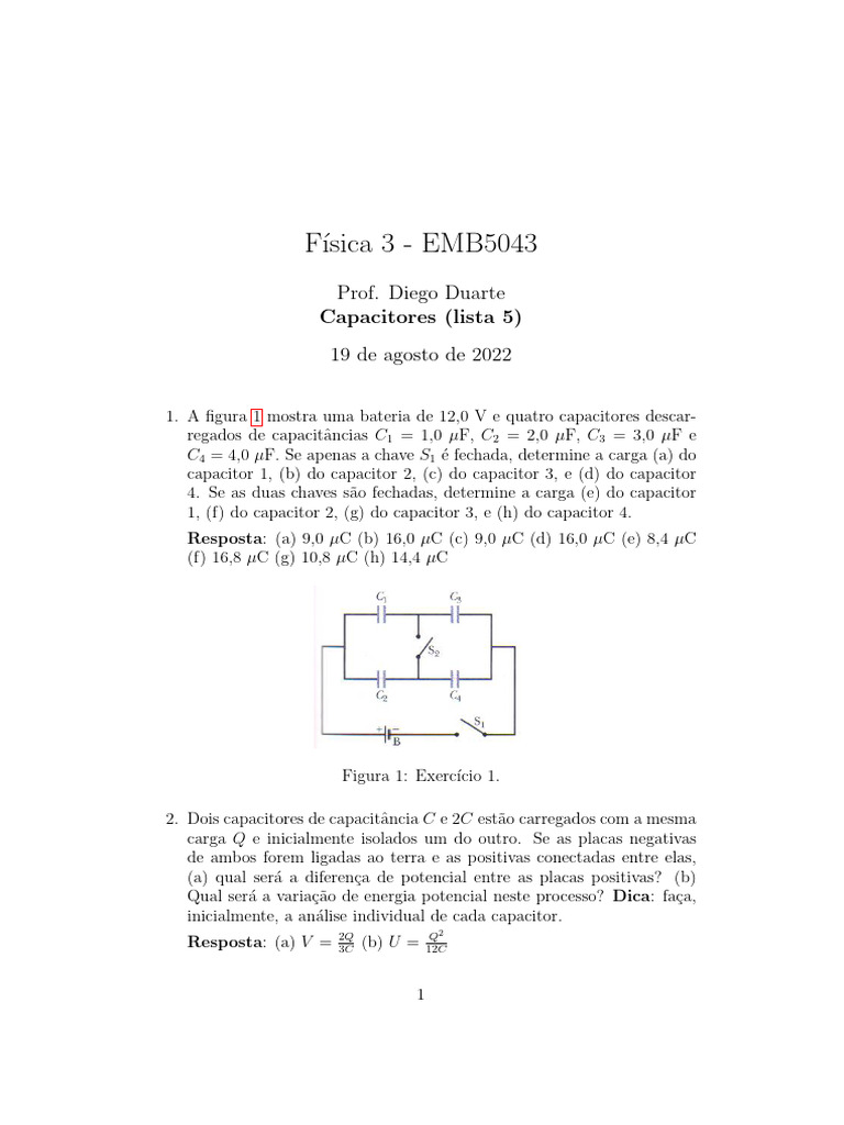 Lista 5 EMB5043 Fis3 | PDF | Capacidade elétrica | Capacitor