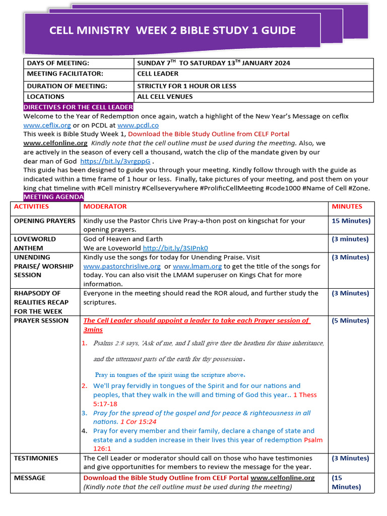Cell Ministry Week 2 Bible Study 1 Guide: Directives For The Cell ...