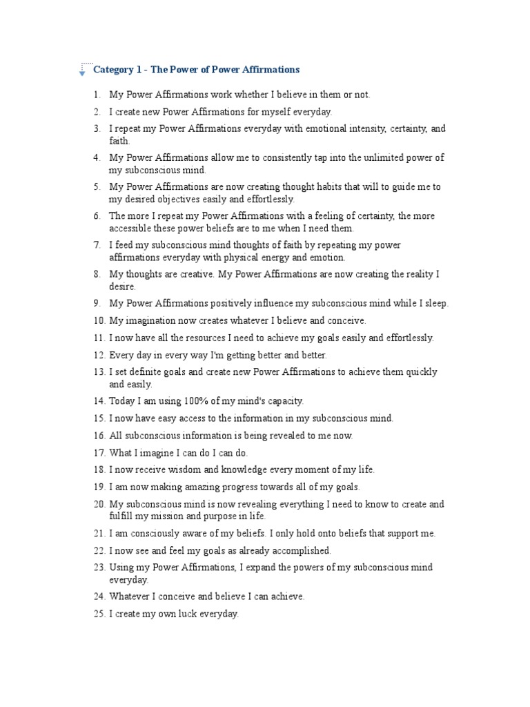 203 Power Affirmations | PDF | Affirmations (New Age) | Goal