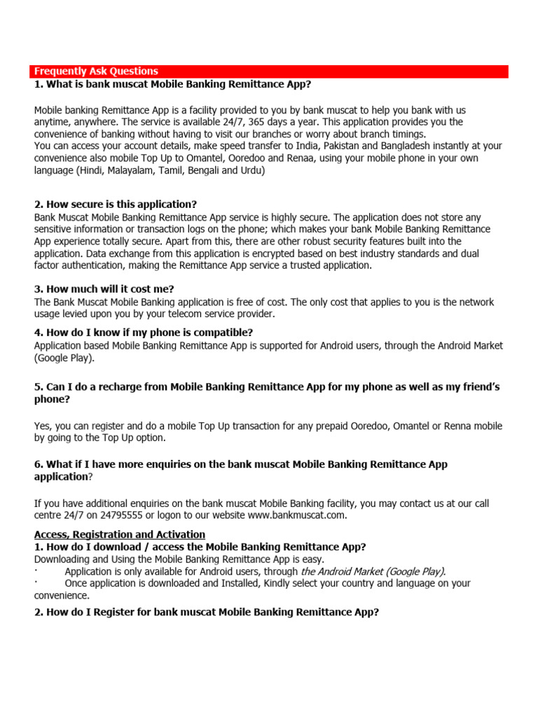 Bank Muscat Mobile Banking FAQs | PDF