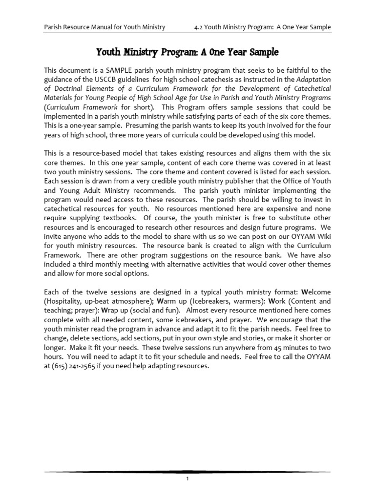 4.2 Youth Ministry Program - A One Year Sample | PDF | Lent | Catholic ...