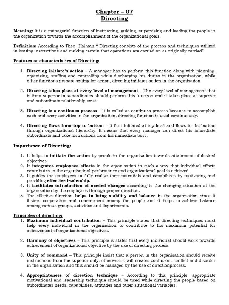 Chapter - 7 Directing | PDF | Motivational | Motivation