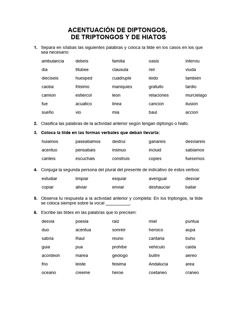 Acentuación de Diptongos Sin Soluciones | PDF