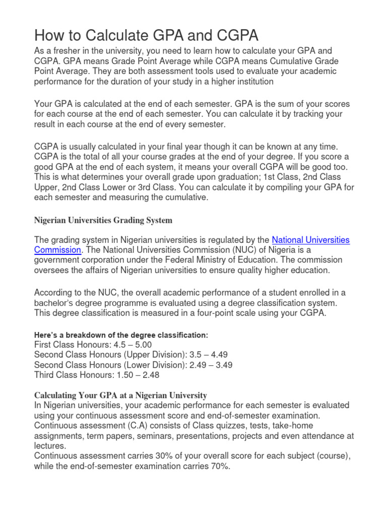 How To Calculate GPA and CGPA | PDF