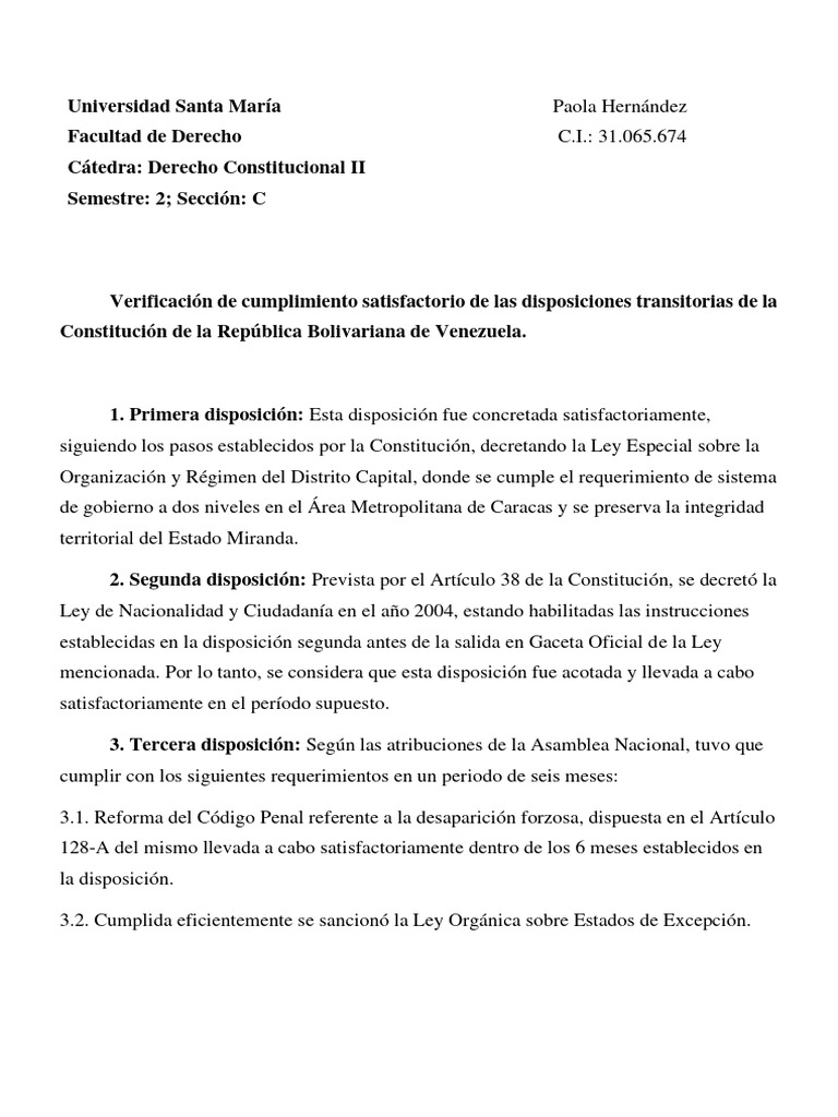 Cumplimiento de Disposiciones Transitorias | PDF | Constitución | Gobierno