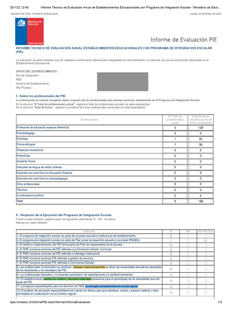 ITEA 2021 Informe Técnico de Evaluación Anual de Establecimientos Educacionales Con Programa de ...