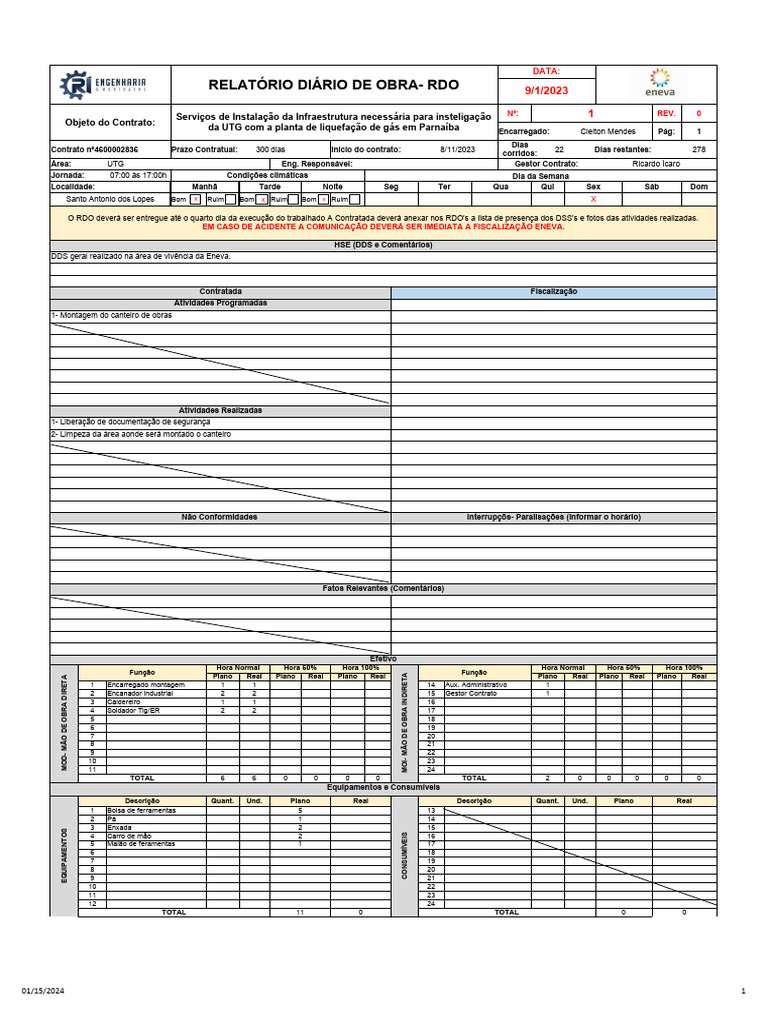 Relatório Diário de Obra-Rdo | PDF