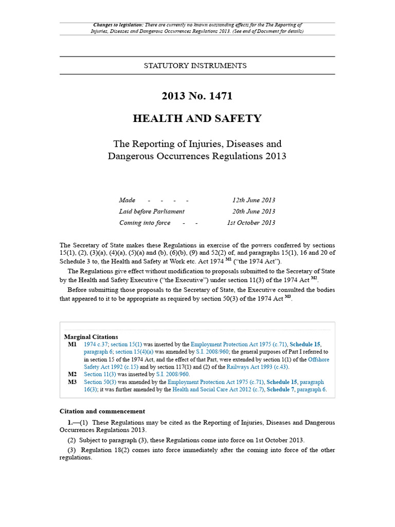 RIDDOR 2013 | PDF | Occupational Safety And Health