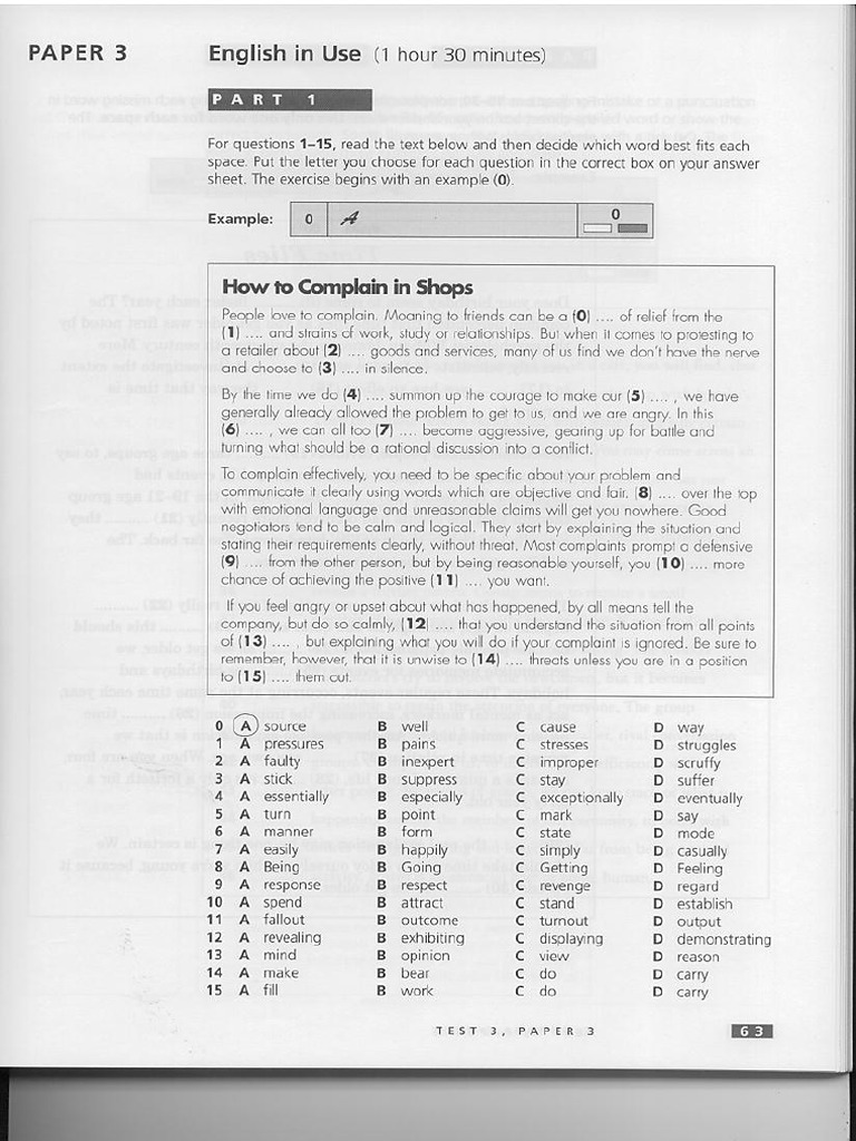 CAE Cambridge Practice Tests - TEST 3 USE | PDF