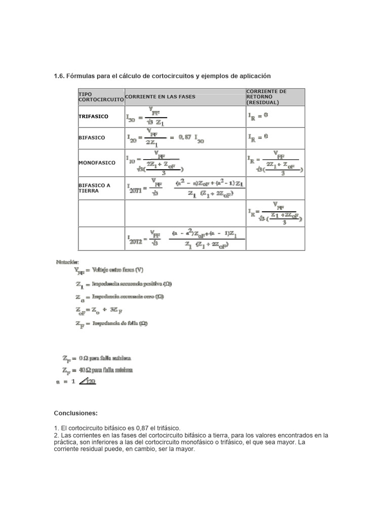 1.6. Fórmulas para el cálculo de cortocircuitos y ejemplos de aplicación | PDF | Cantidades ...