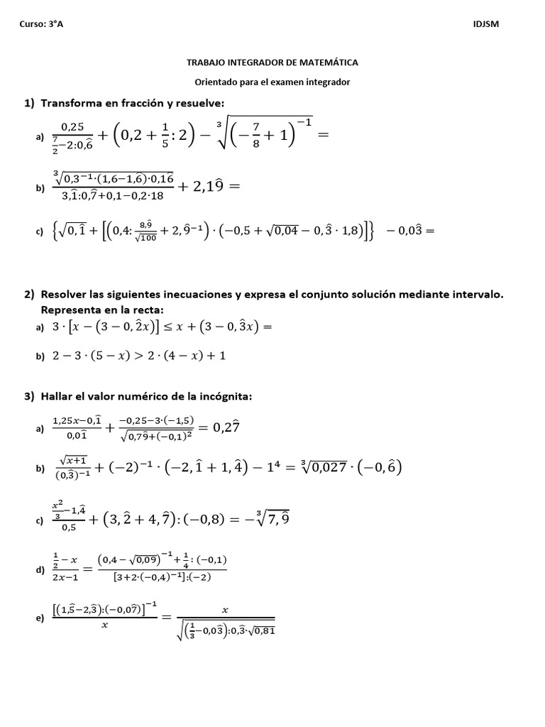 3A TRABAJO INTEGRADOR Orientado para El Examen Integrador 2023 | PDF | Análisis matemático ...