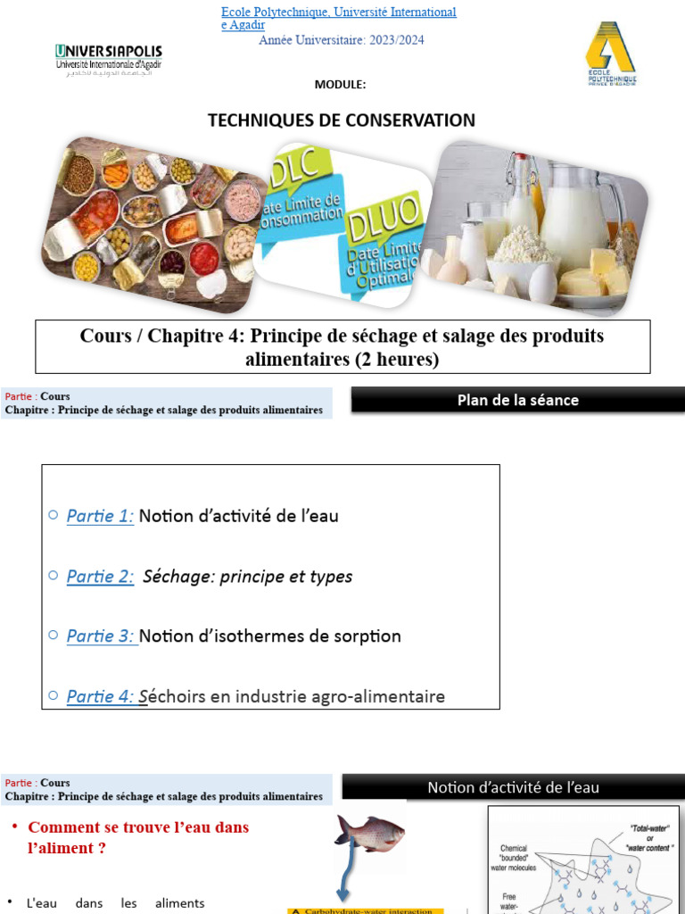 Cours Chapitre Principe de Séchage Des Produits Alimentaires | PDF ...