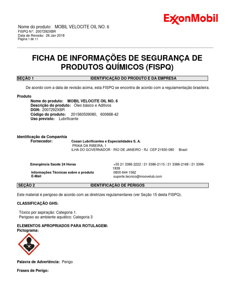 Mobil Velocite Oil No. 6 - Fispq | PDF | Eletricidade | Solvente