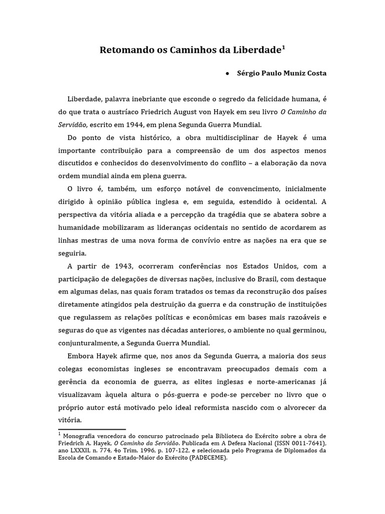 Retomando Os Caminhos Da Liberdade | PDF | Friedrich Hayek | Liberdade