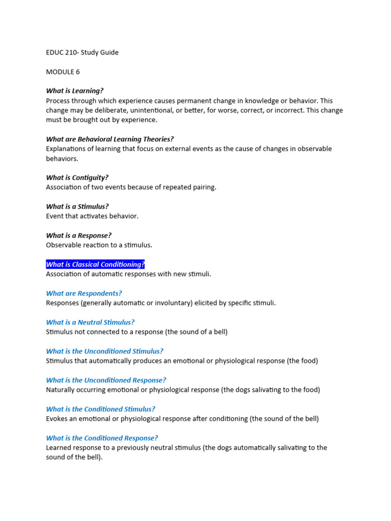 Module 6 | PDF | Reinforcement | Classical Conditioning