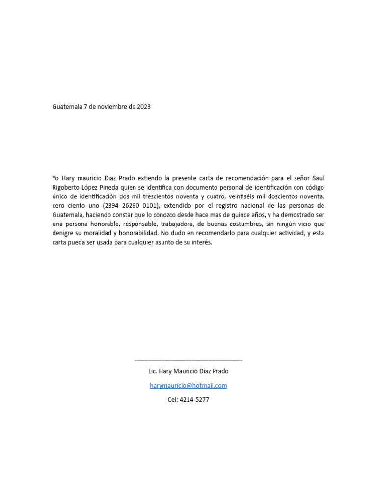 Carta de Recomendacion | PDF