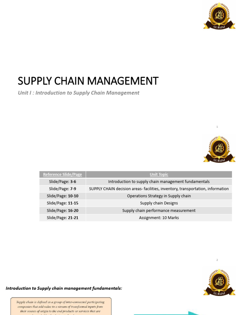 Unit 1_SCM_Introduction to Supply Chain Management | PDF | Supply Chain ...