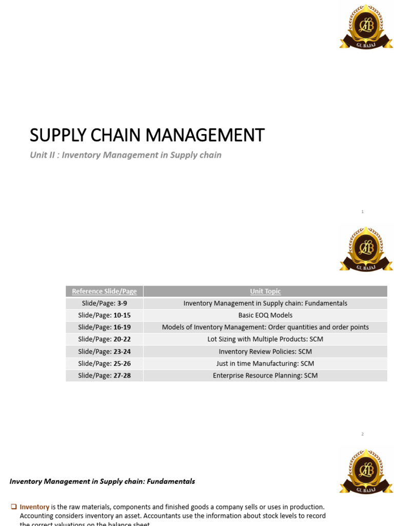 Unit 2 - SCM - Inventory Management in Supply Chain | PDF | Inventory | Supply Chain Management