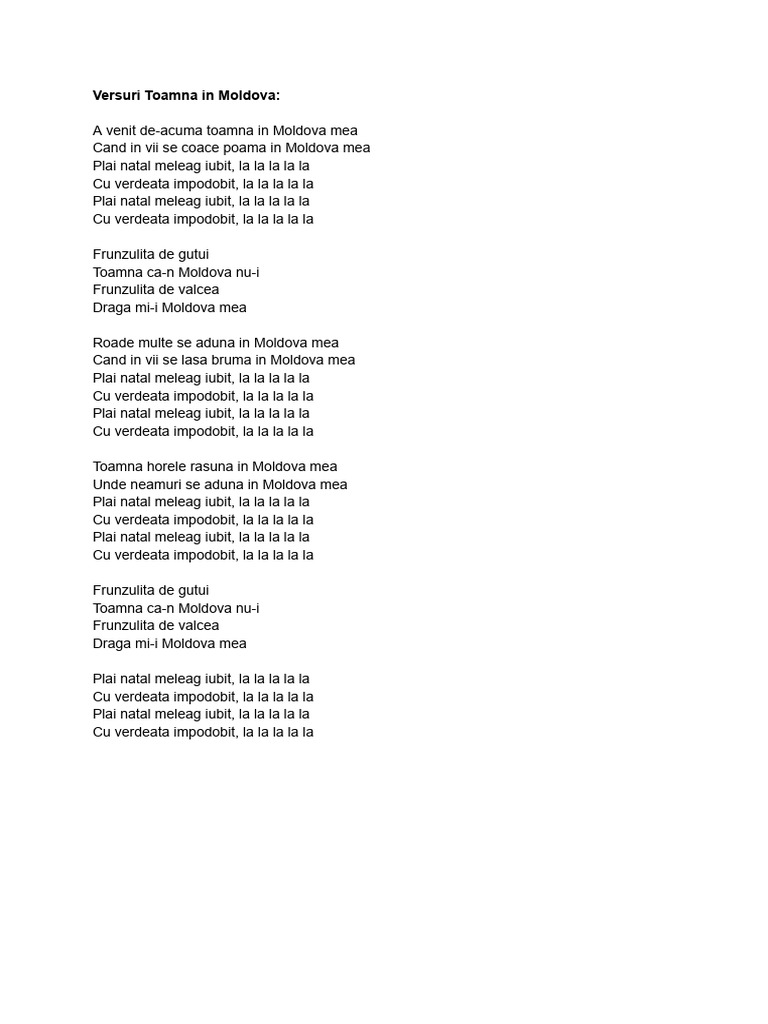 Versuri Toamna in Moldova | PDF