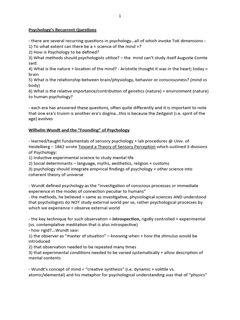 Key Questions in Psychology's Evolution | PDF | Psychology | Psychoanalysis