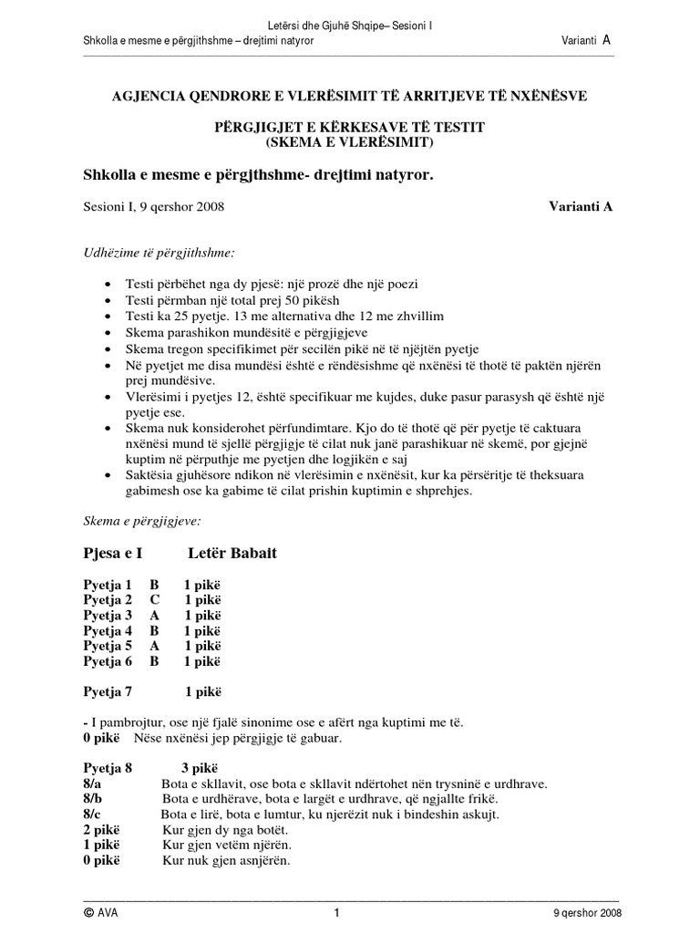 Shkolla e Mesme e Përgjthshme-Drejtimi Natyror.: Udhëzime Të Përgjithshme | PDF