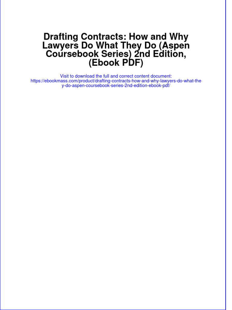 Instant Download Drafting Contracts How and Why Lawyers Do What They Do Aspen Coursebook Series ...