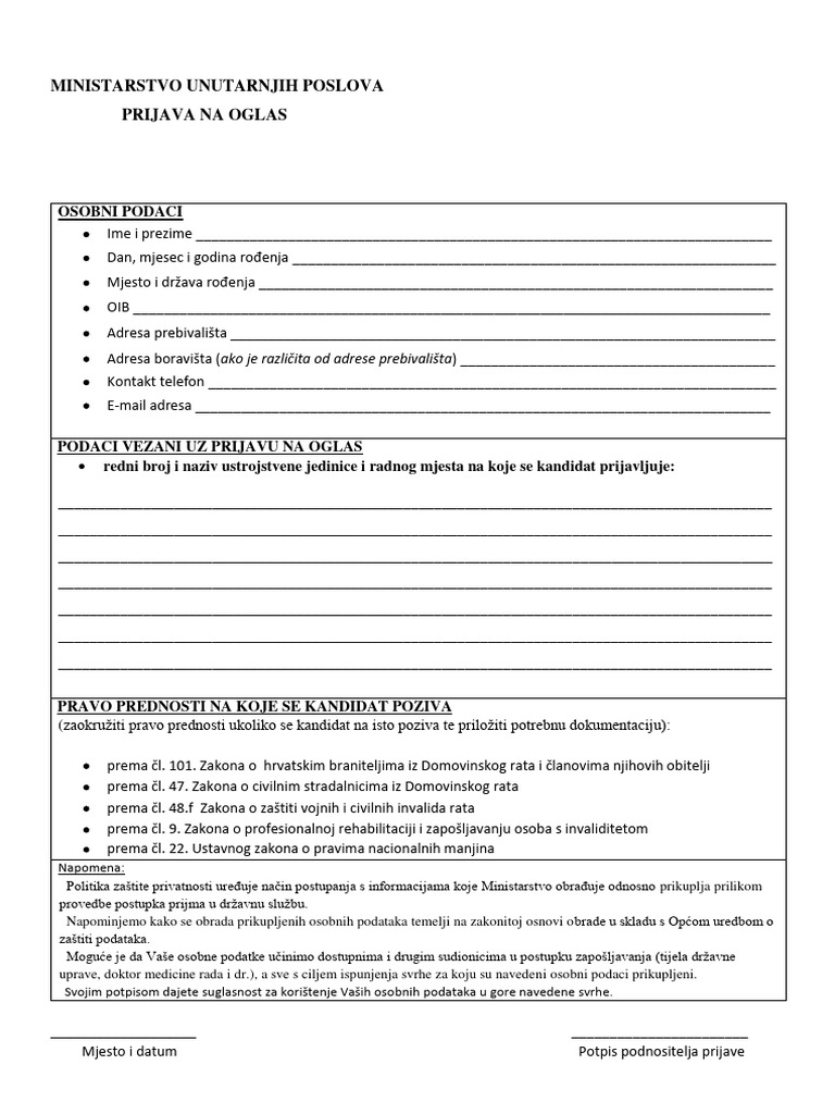 Prijava Na Oglas | PDF