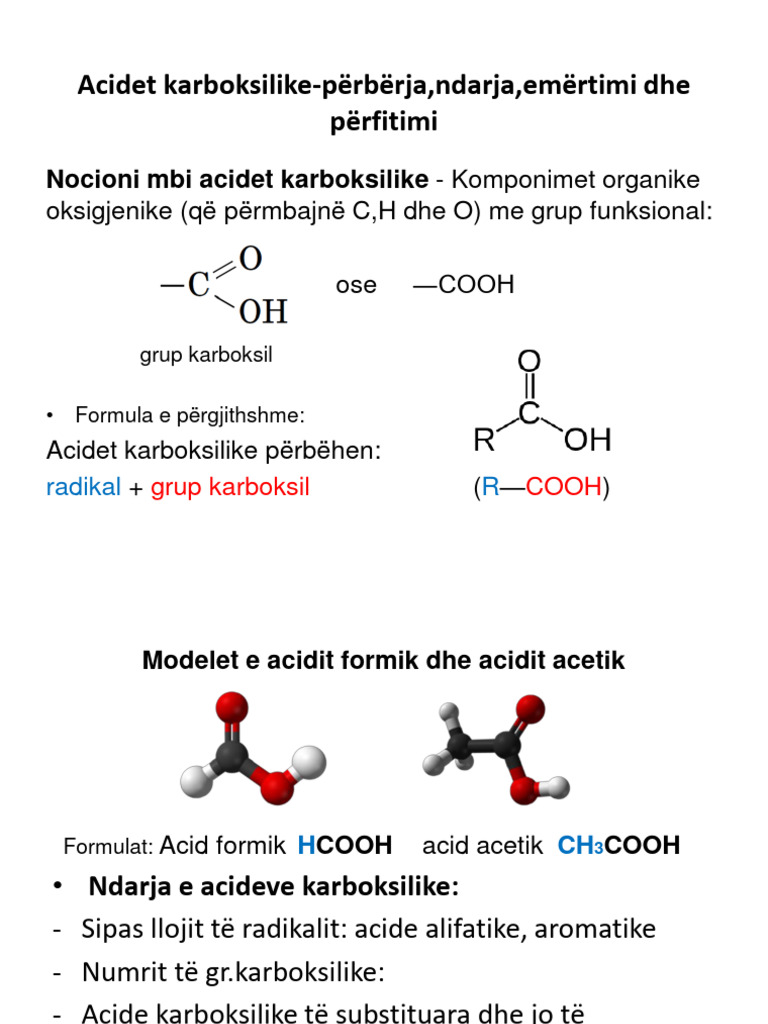 Acidet Karboksilike-Përbërja, Ndarja, Emërtimi Dhe Përfitimi | PDF