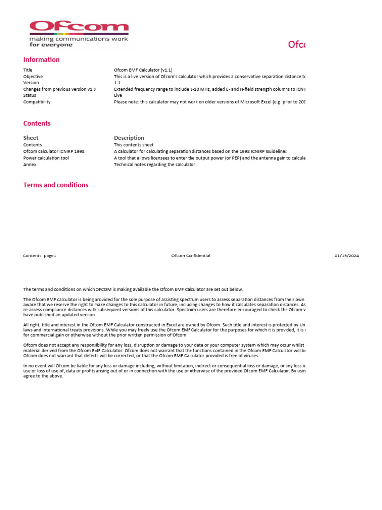 Ofcom EMF Calculator Overview v1.1 | PDF