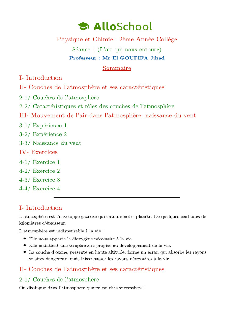 Seance 1 L Air Qui Nous Entoure 1 | PDF