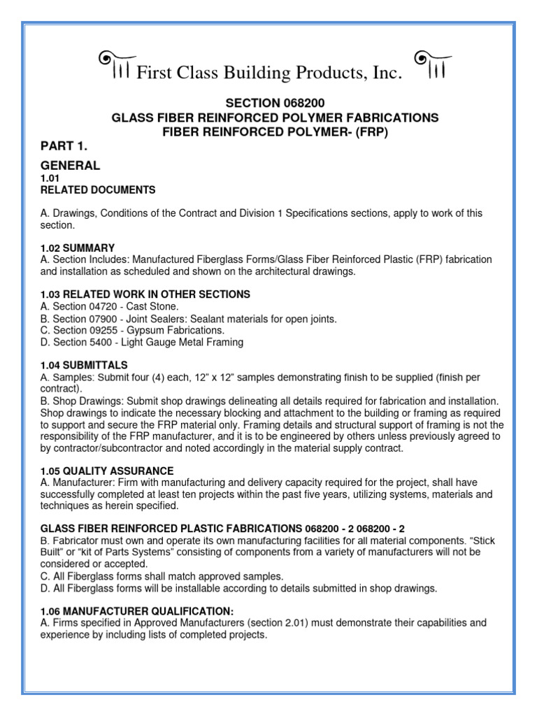FRP Specification | PDF | Fibre Reinforced Plastic | Fiberglass