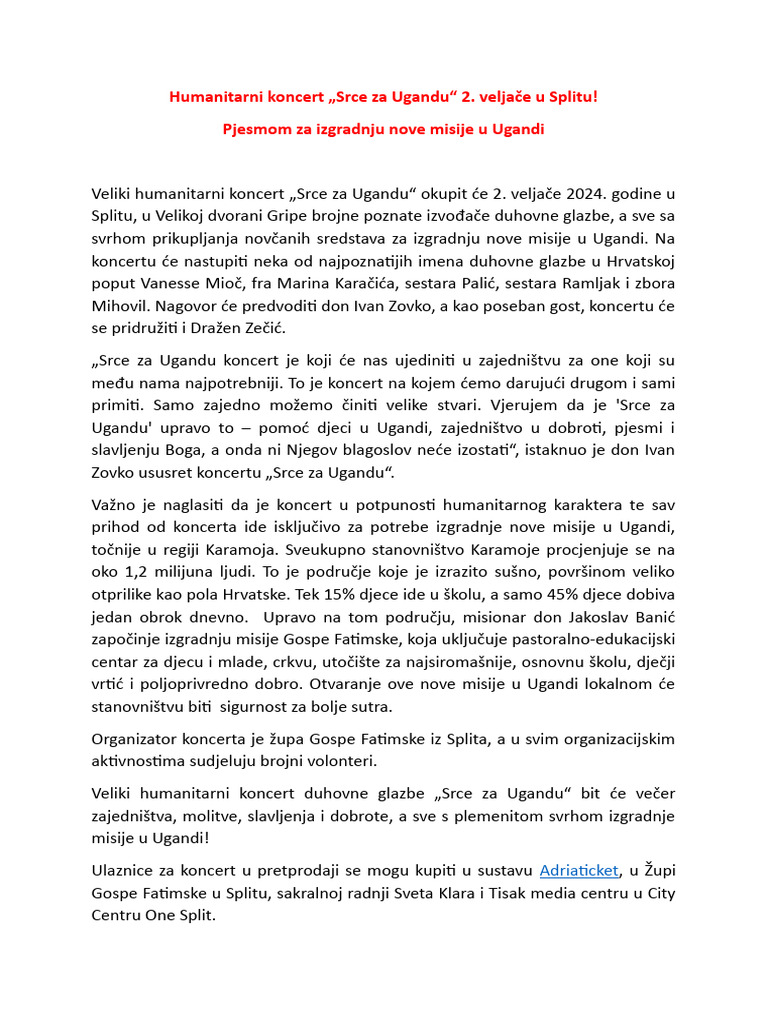 Najava Koncerta SRCE ZA UGANDU - 2 - 2 | PDF