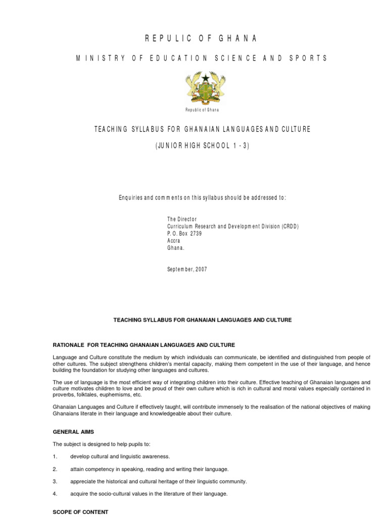 Ghanaian Languages and Culture JHS 1 3 | PDF | Educational Assessment ...