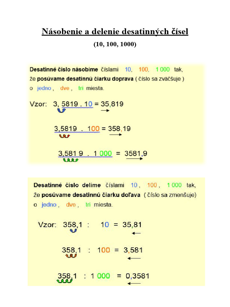 Násobenie A Delenie Desatinných Čísel | PDF
