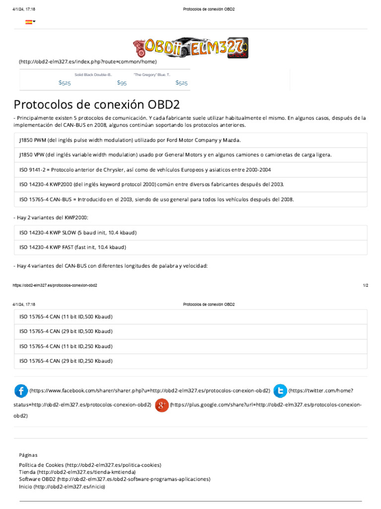Protocolos de Conexión OBD2 | PDF | Tecnología de vehículos | Vehículos terrestres