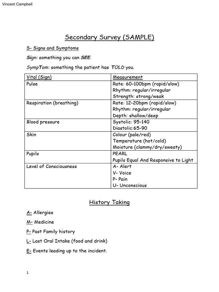 Secondary Survey | PDF | Blood Pressure | Pulse