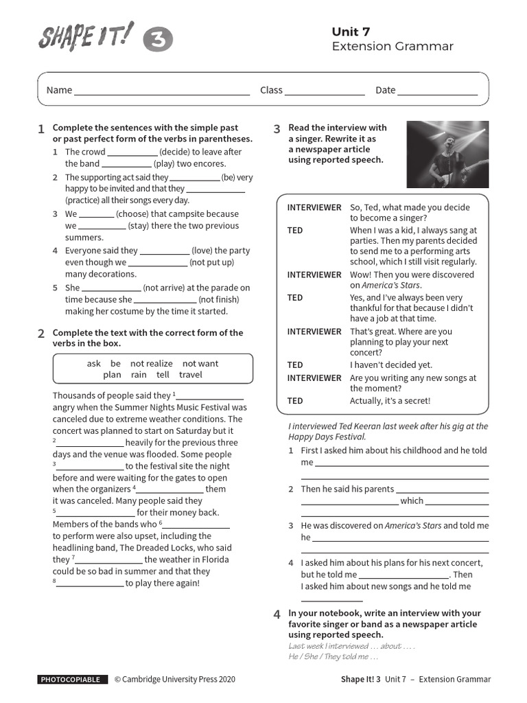 Extension Grammar Unit7 Without Answers | PDF | Grammar | Linguistics